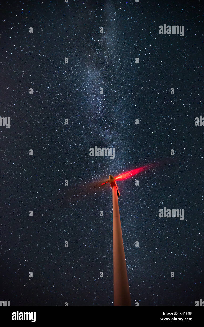 Wind turbines on the starry night sky with milkyway Stock Photo - Alamy