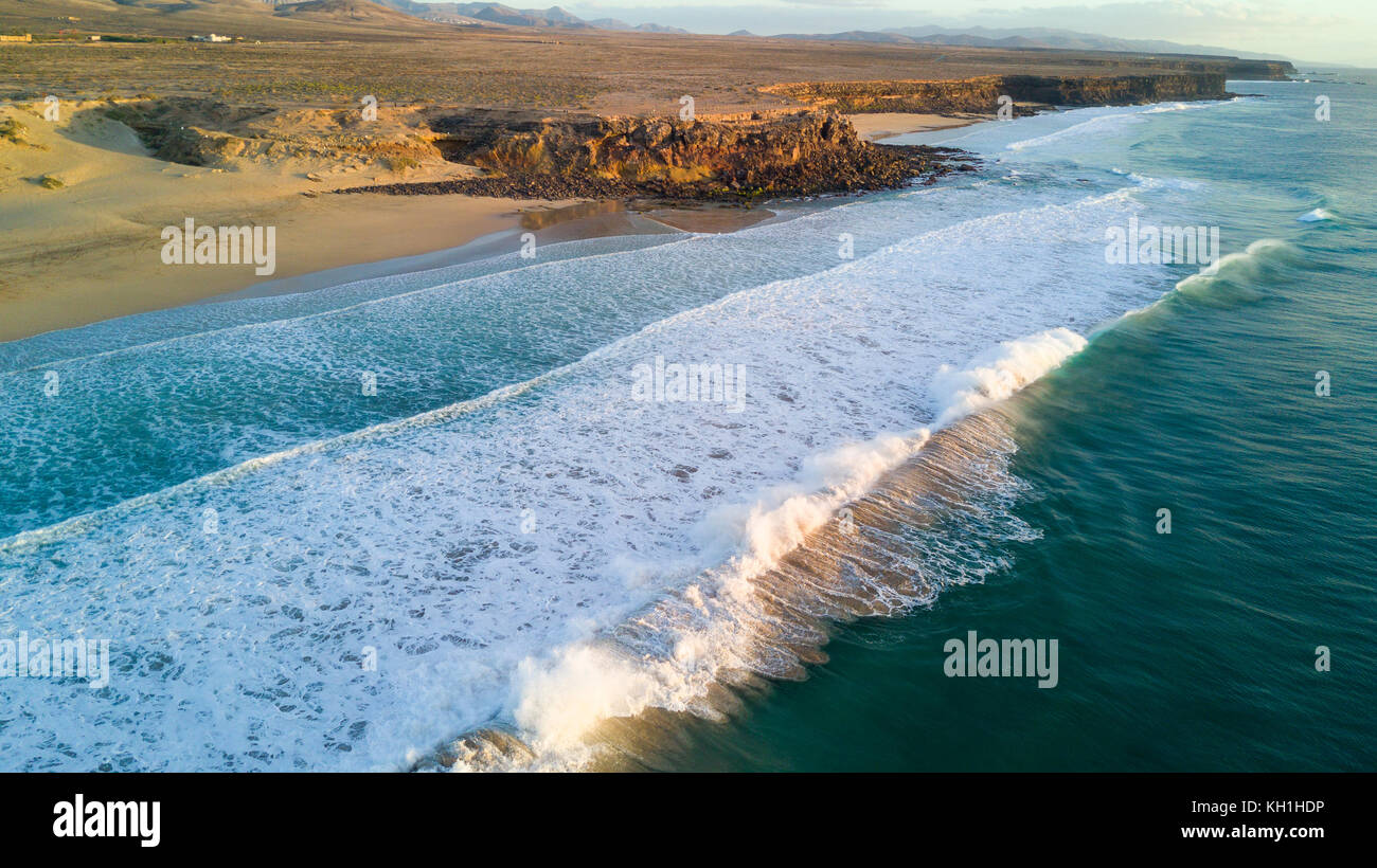 aerial view of deserted beach, el ocotillo, fuerteventura Stock Photo ...