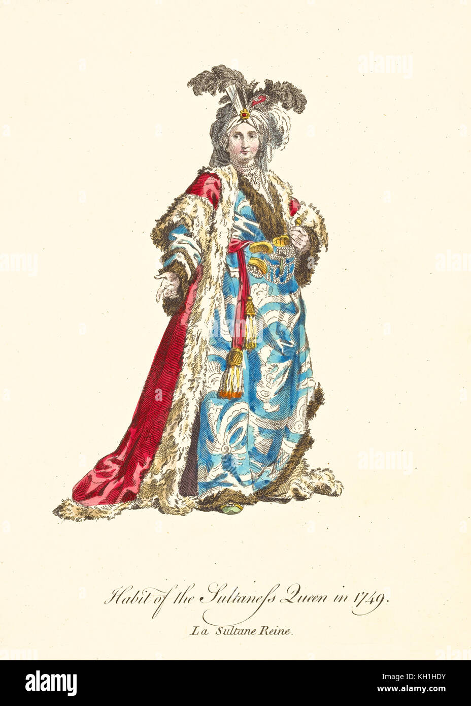Turkish queen in traditional dresses in 1749. Long fur coat, tunic rich ...