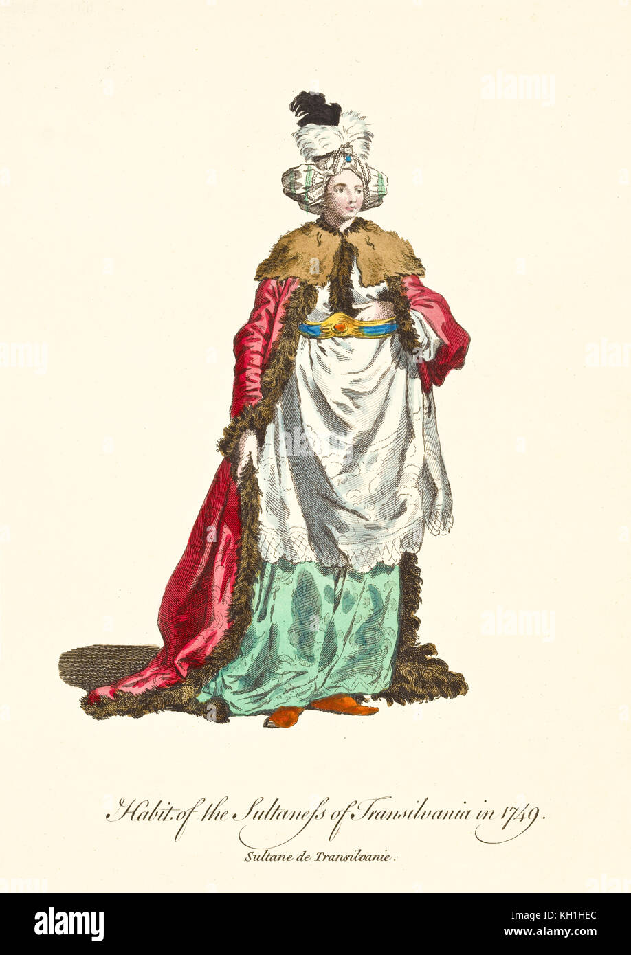 Queen of Transylvania in traditional dresses in 1749. Long coat, tunic ...