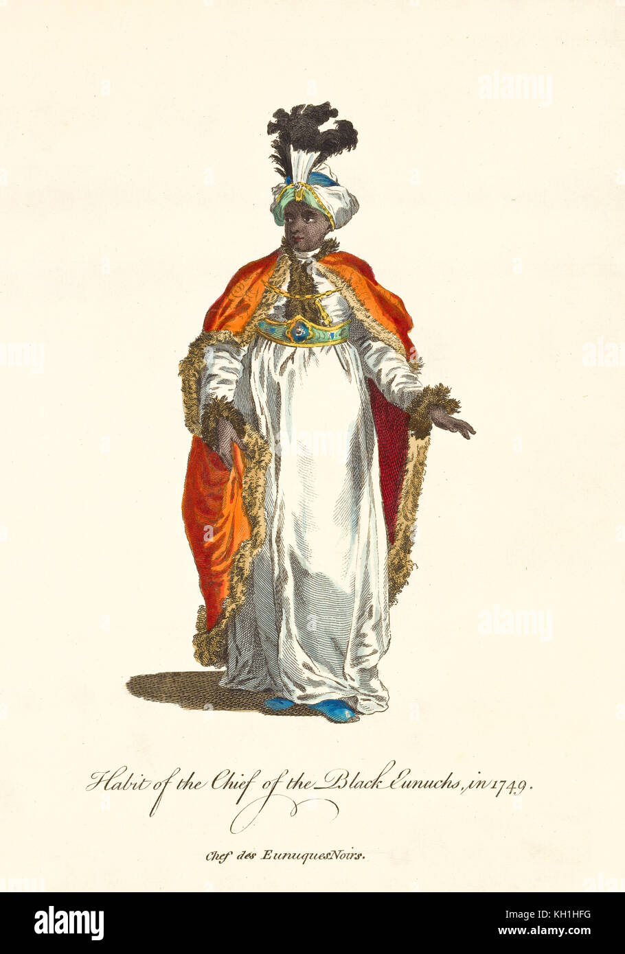 Old illustration of the Chief of Black Eunuchs in traditional dresses ...