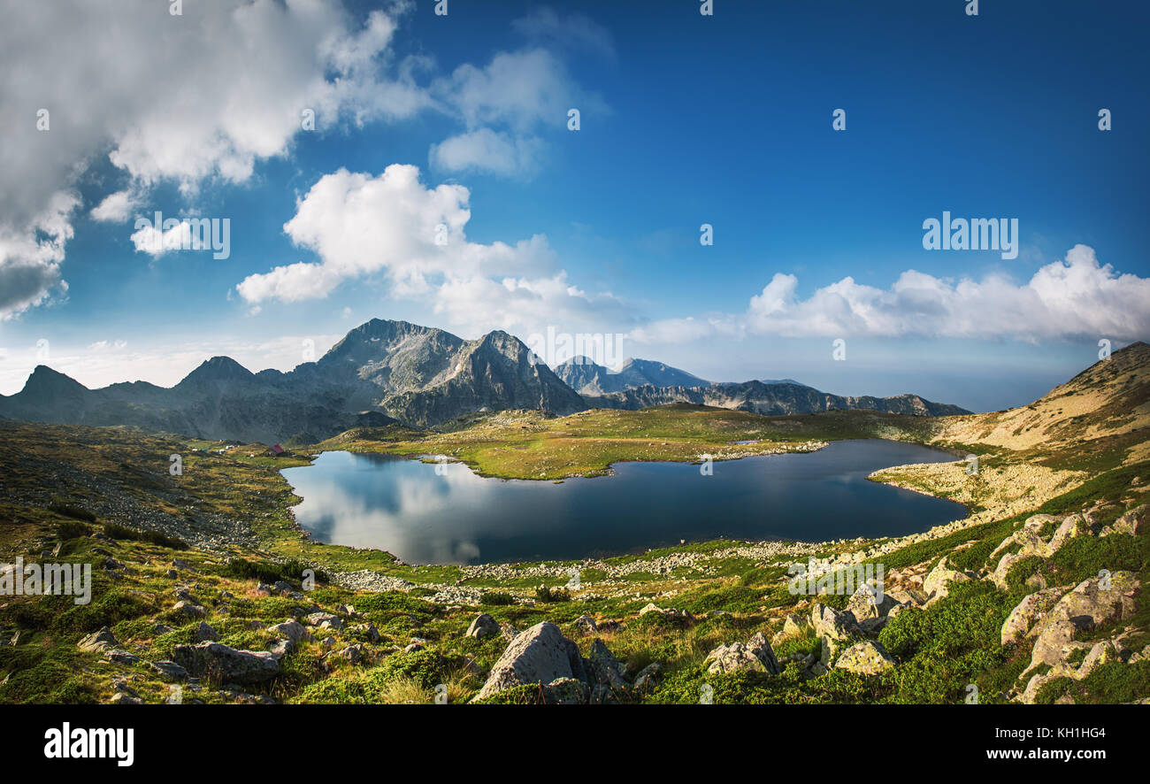 Panoramic view of Kamenitsa Peak And Tevno lake, Pirin Mountain in ...