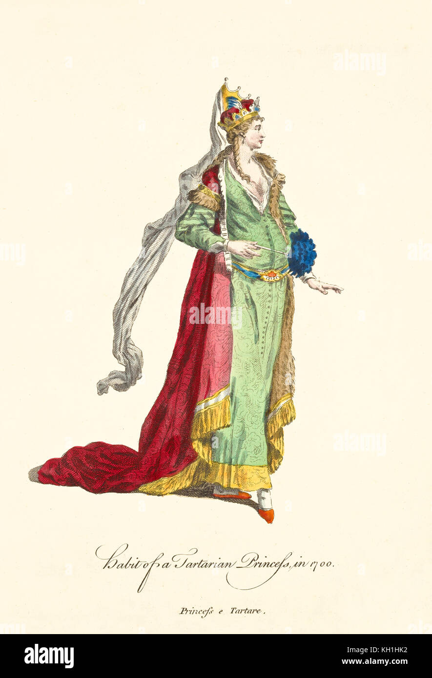 Tartarian Princess in traditional dresses in 1700. Gold crown with veil ...