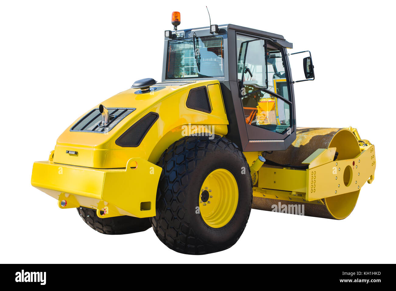 Street yellow road roller isolated over white with clipping path Stock ...