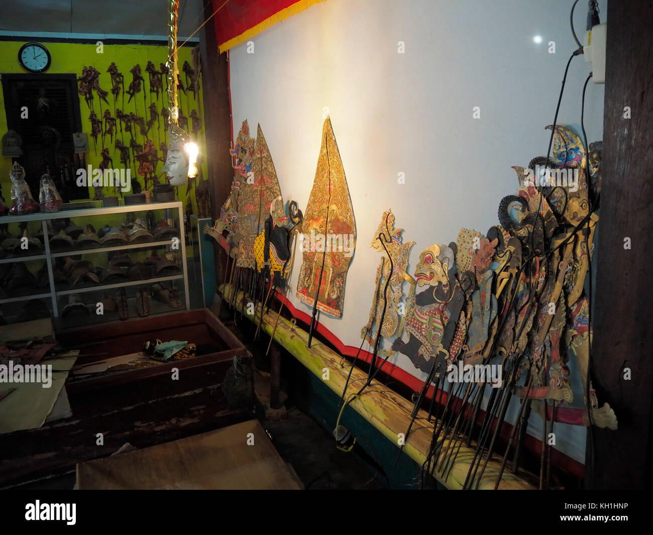 Backstage of a traditional shadow play in Jogjakarta, Central Java ...