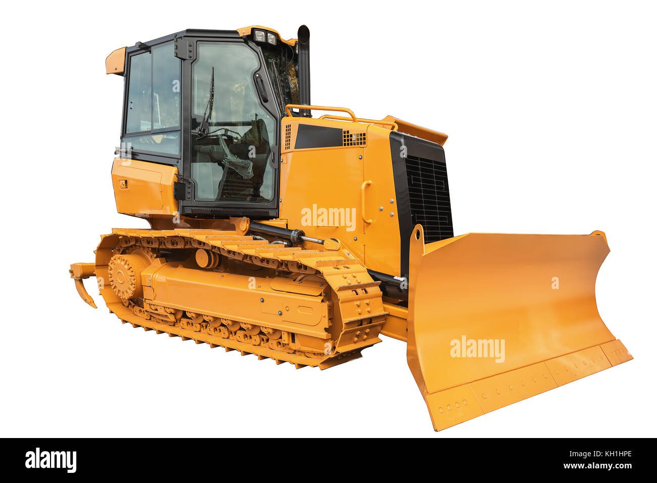 Yellow Bulldozer excavator, isolated on white background with clipping ...