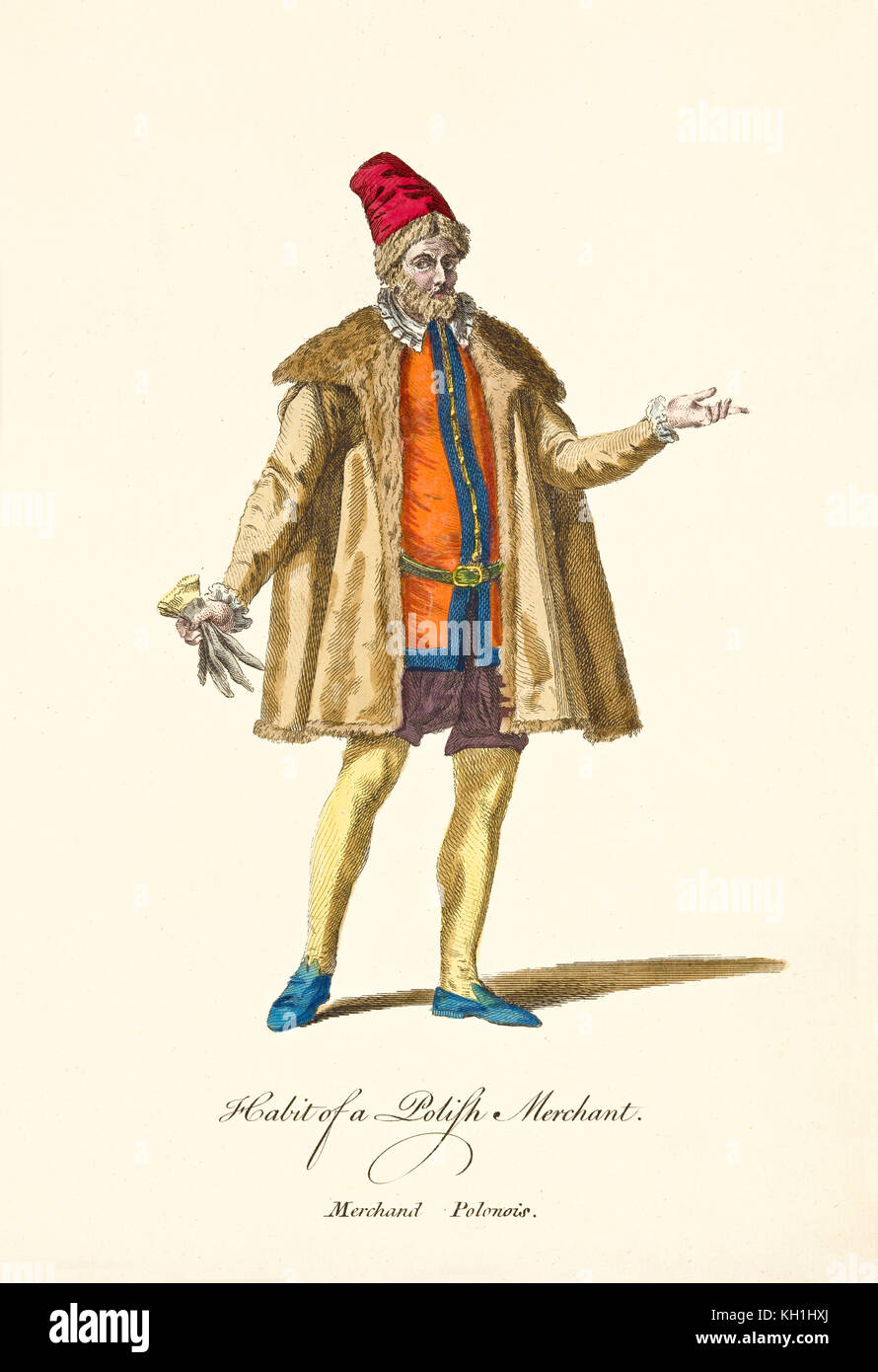 Old illustratiion of Polish Merchant in traditional dresses. By J.M ...