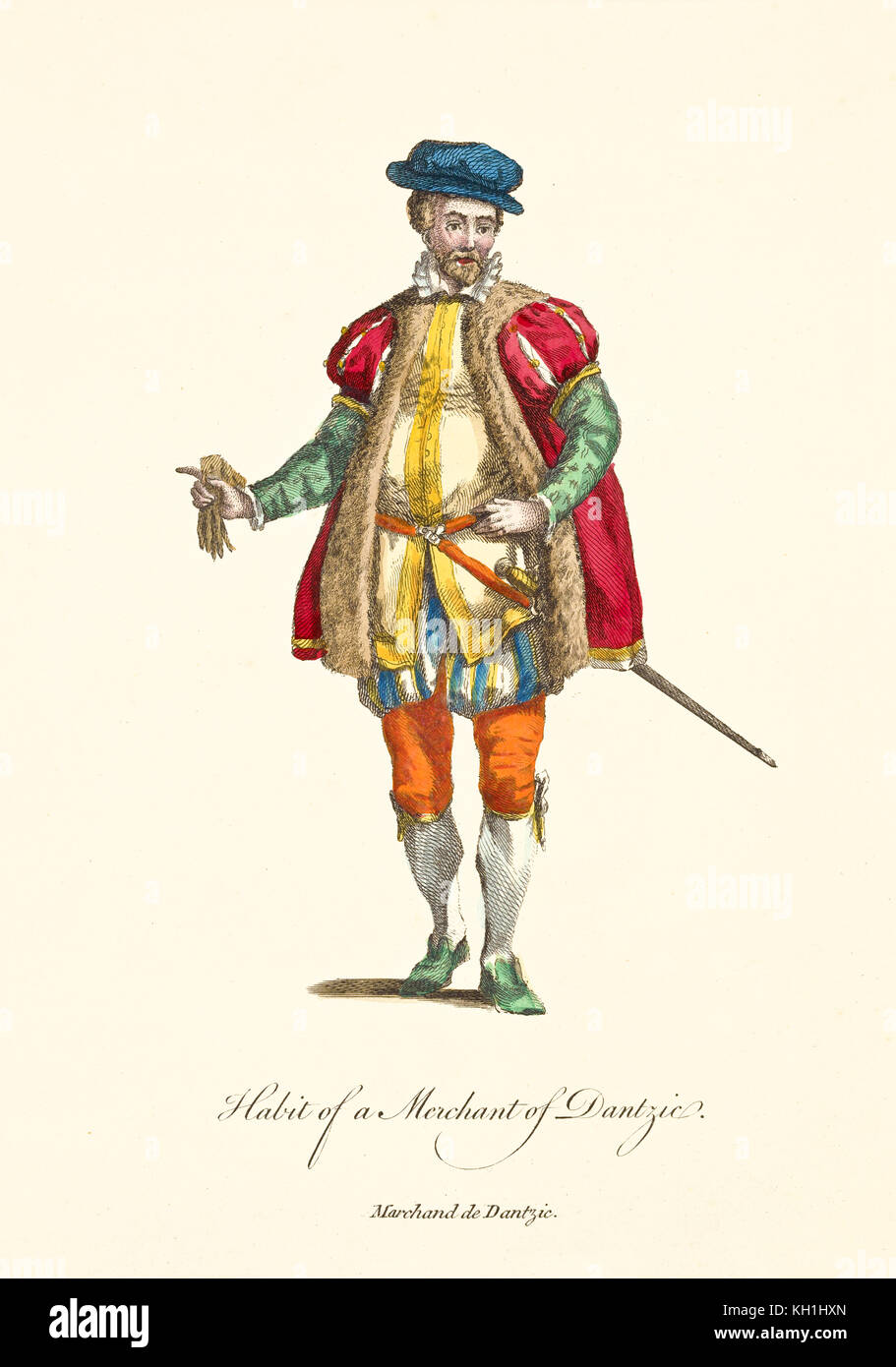 Old illustratiion of Danzic Merchant in traditional dresses. By J.M ...