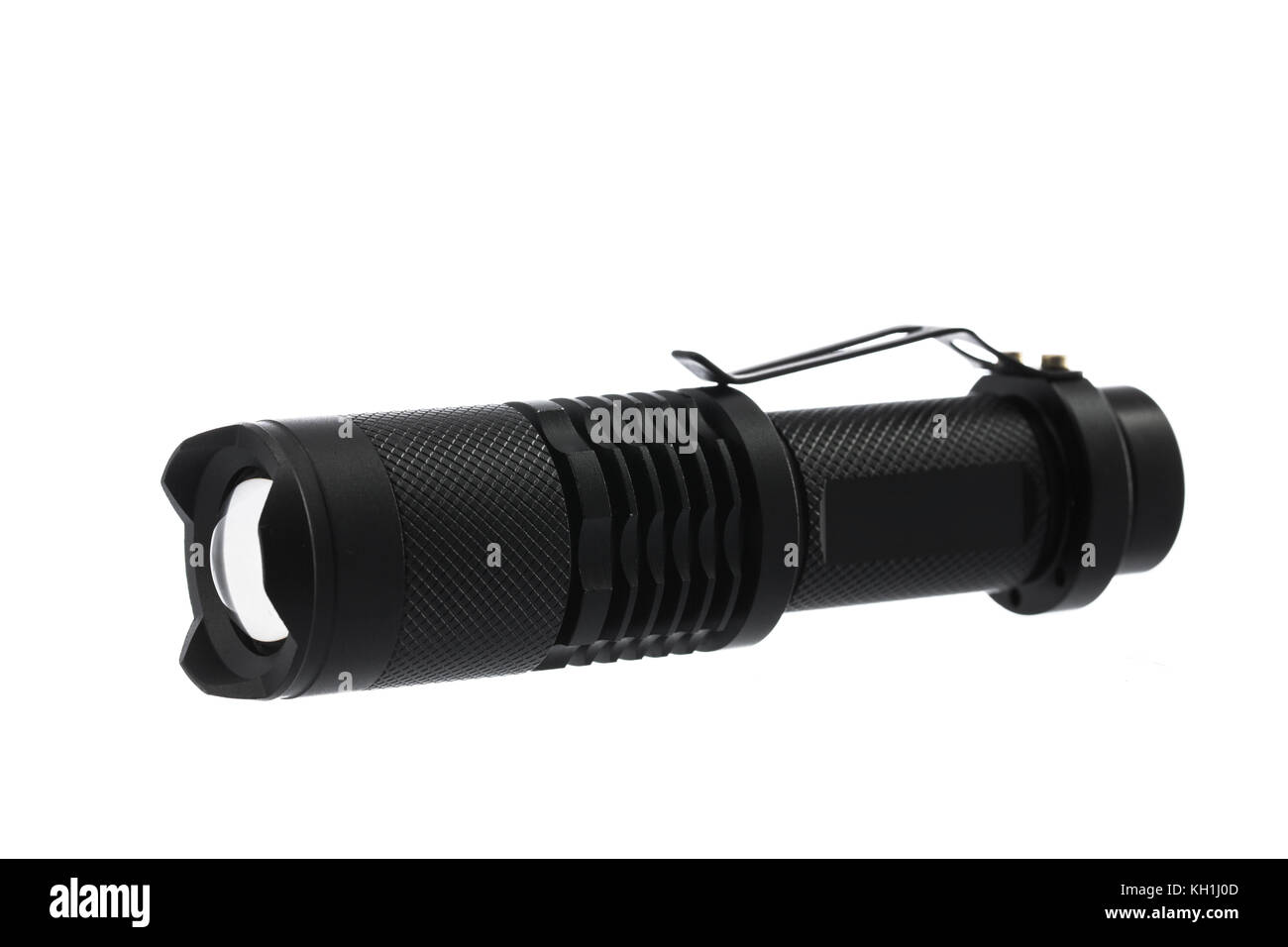 Portable metal flashlight isolated on white background Stock Photo - Alamy