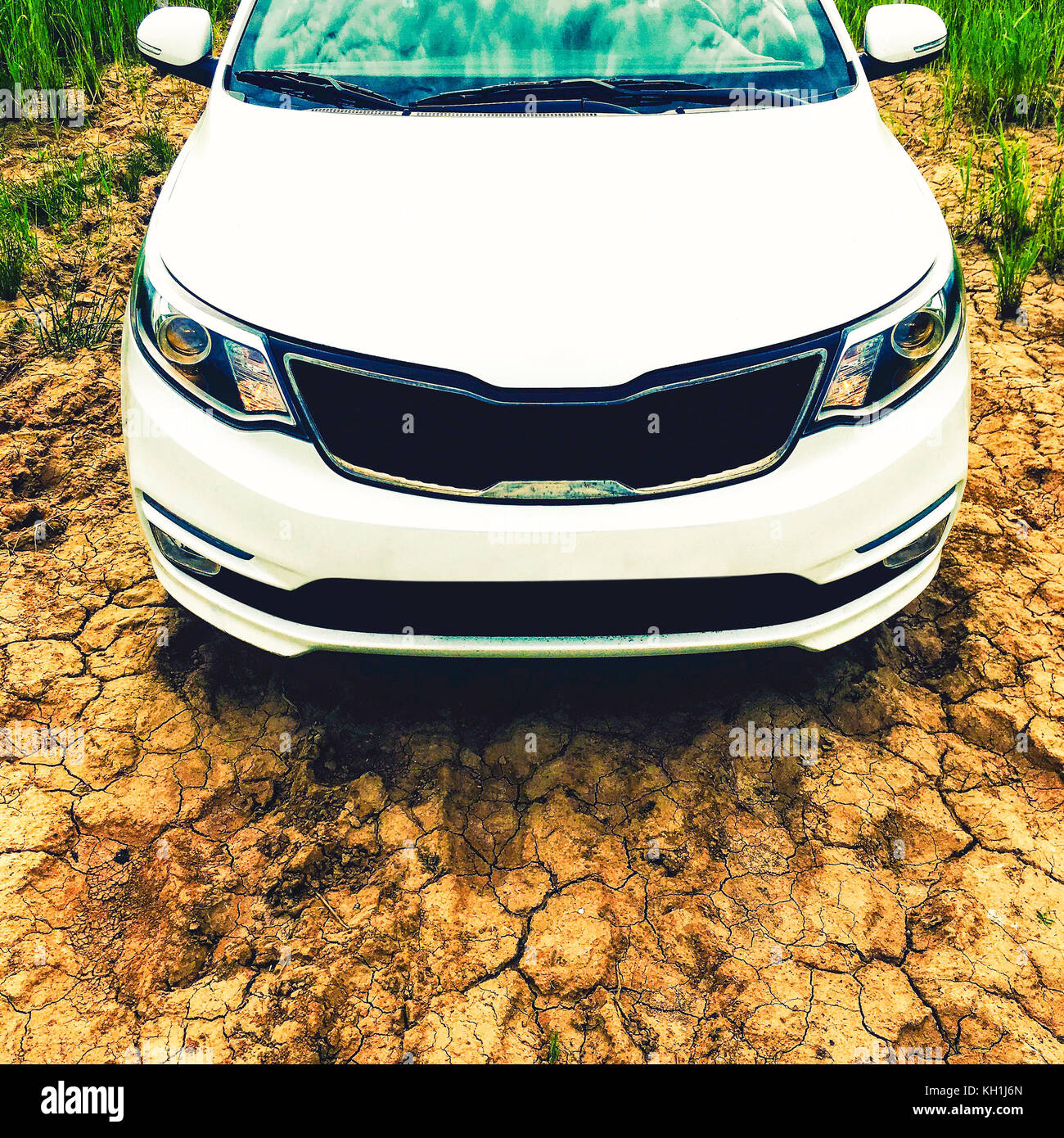 Modern car hood and headlights closeup Stock Photo - Alamy