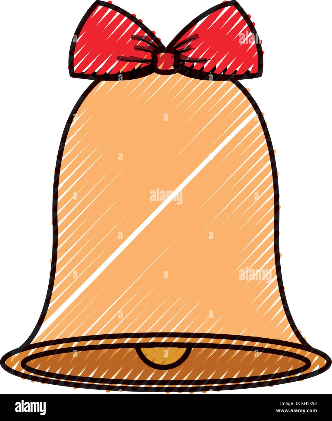 flat line colored christmas bell doodle over white background vector ...