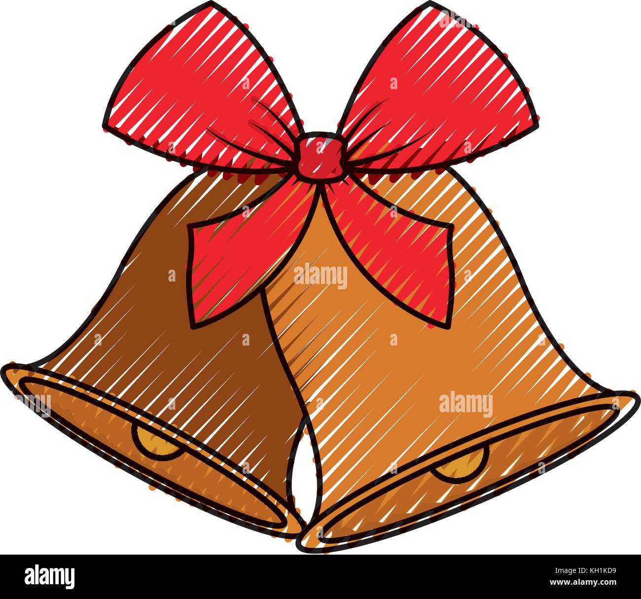 flat line colored christmas bell doodle over white background vector ...