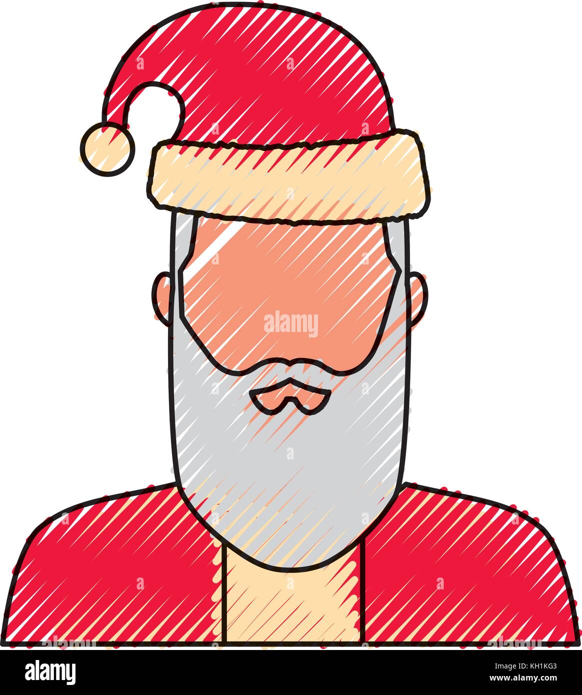 flat line colored santa claus doodle over white background vector ...
