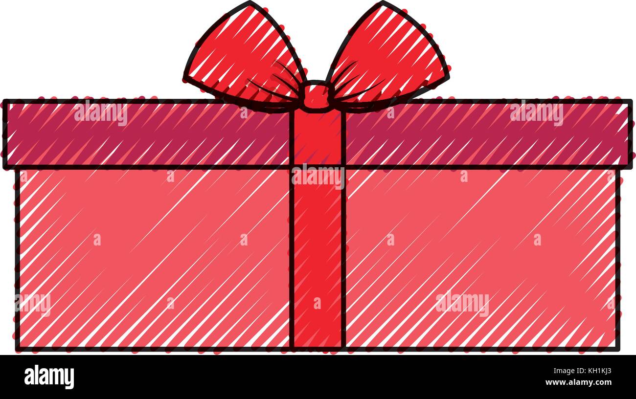 flat line colored gift doodle over white background vector illustration ...