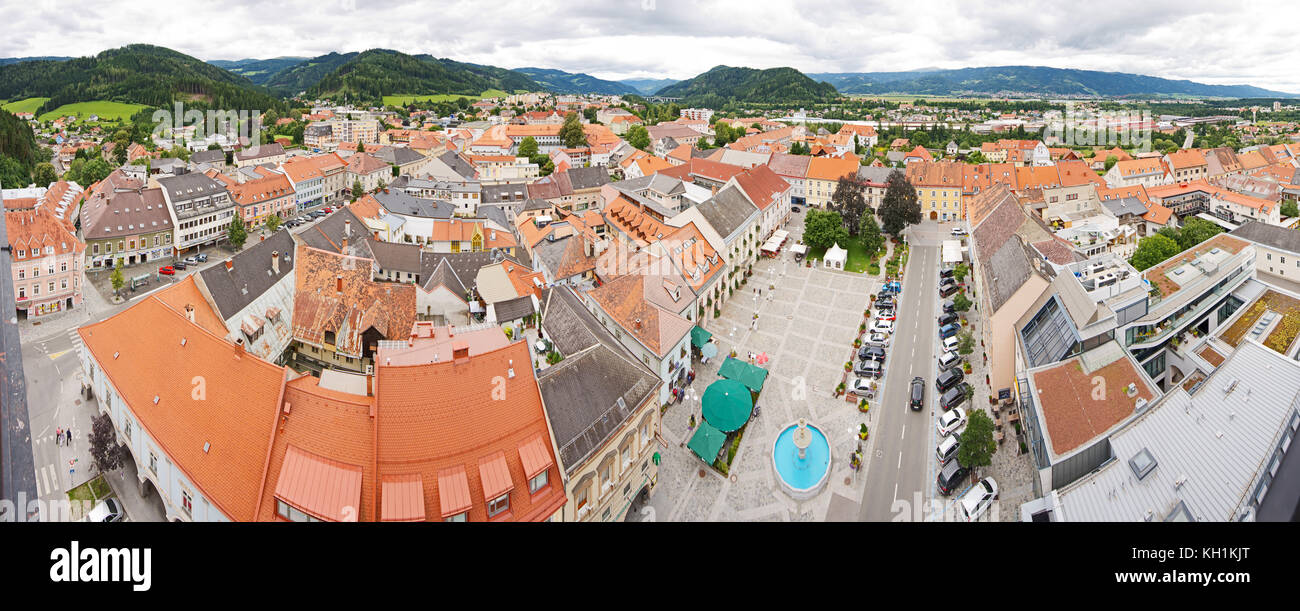 JUDENBURG, AUSTRIA - AUGUST 2017: Panorama aerial view of the historic ...