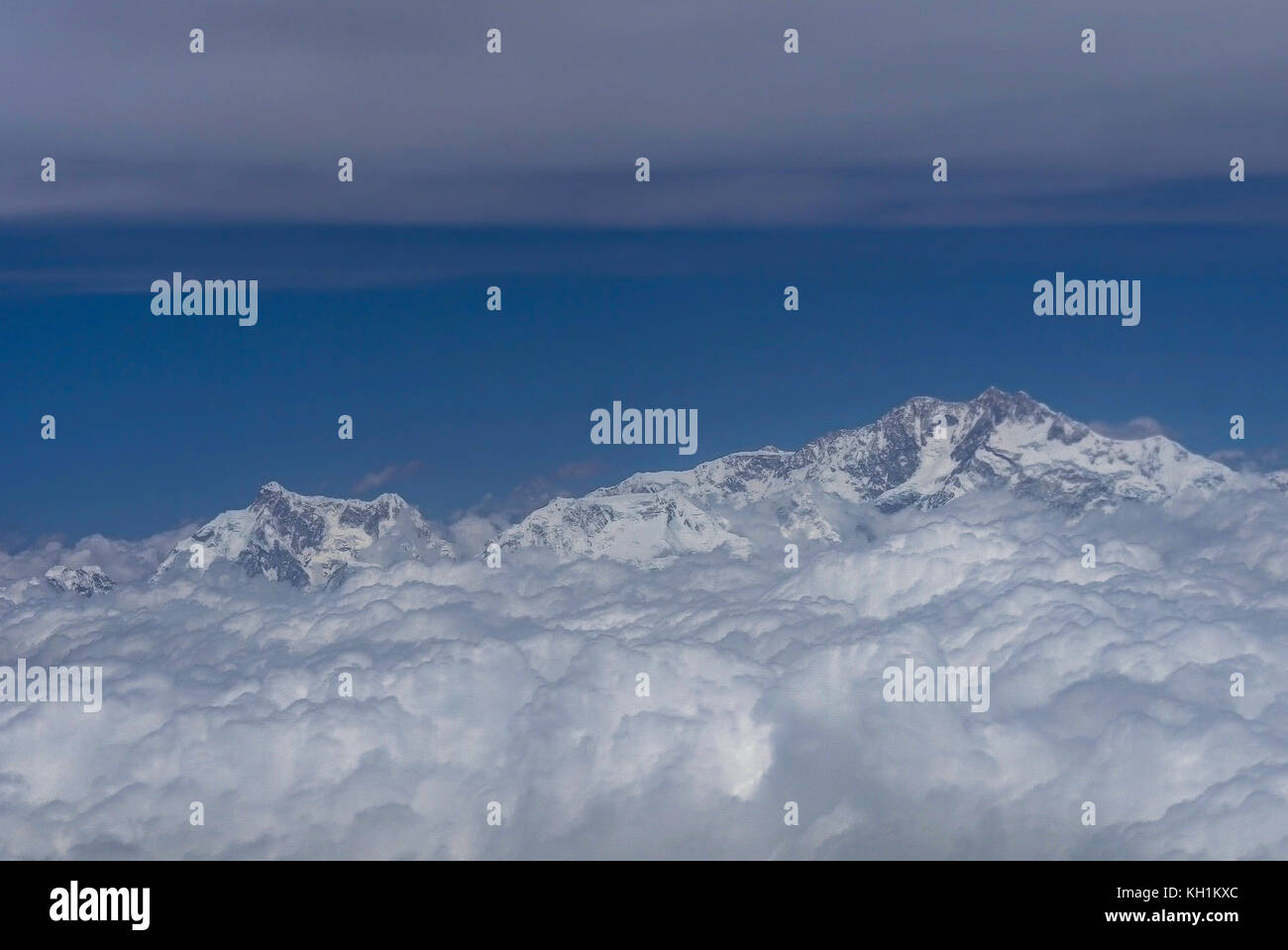 Himalaya Mount Everest range view from flight Paro Bhutan to Kat Stock ...