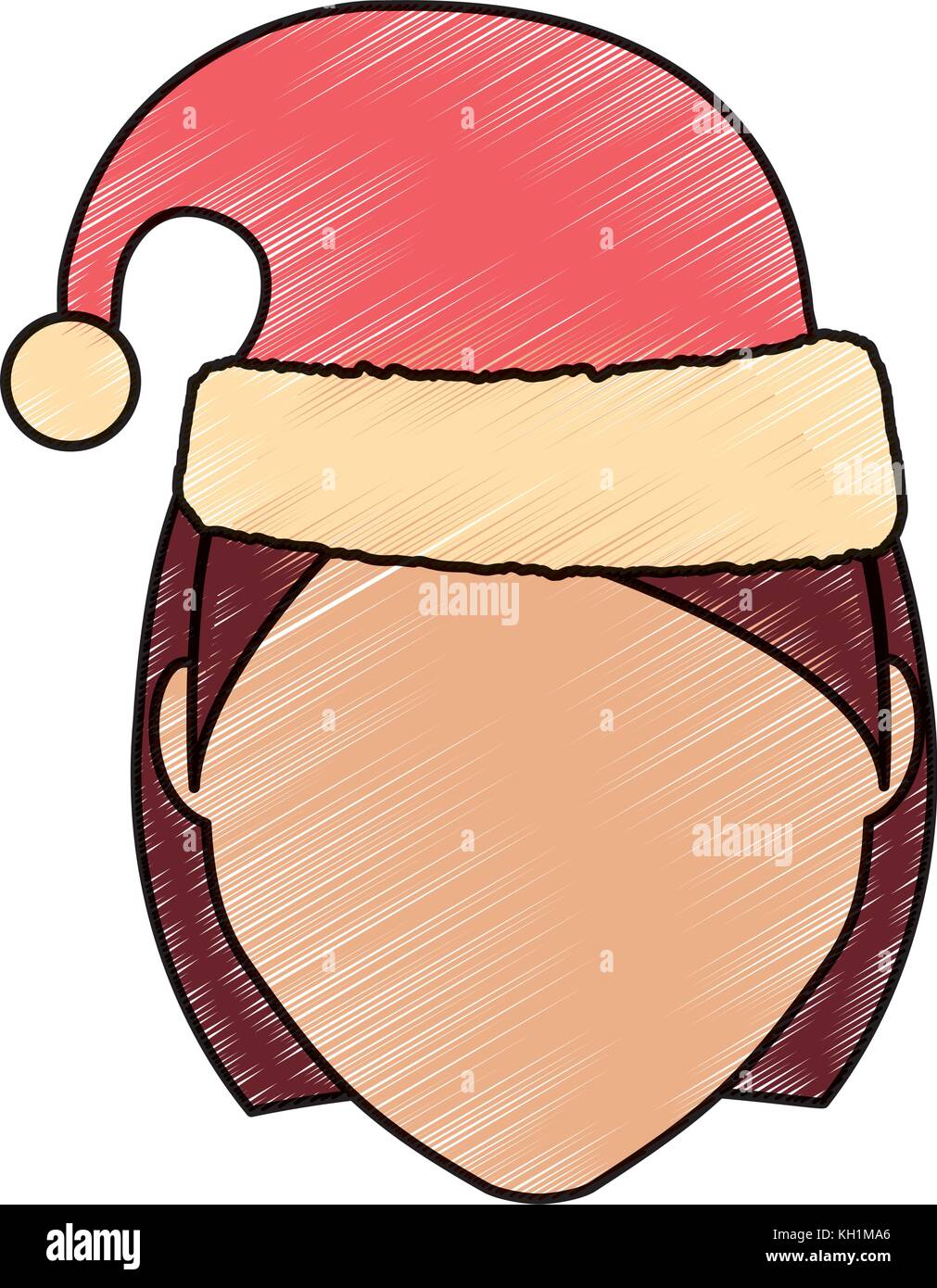 flat line colored woman face with santa hat doodle over white backgrond ...