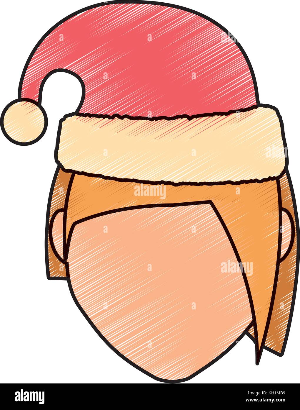 flat line colored woman face with santa hat doodle over white backgrond ...