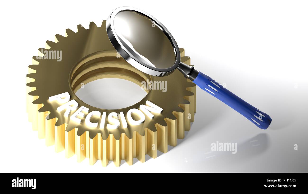 Magnifier on precision gear - 3D rendering Stock Photo - Alamy