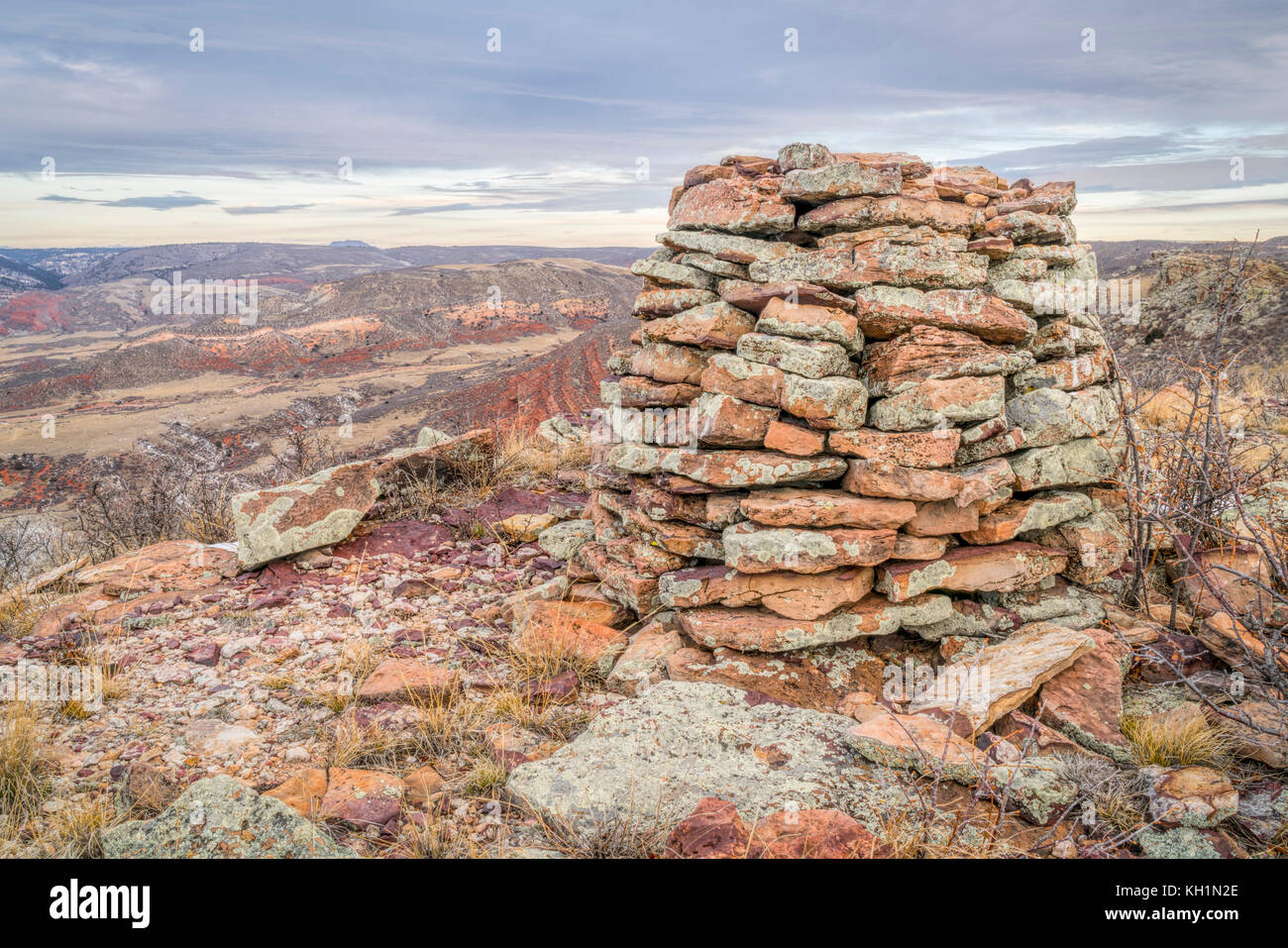 stone cairn on Cheyenne RIm in Red Mountain Open Space, fall scenery ...