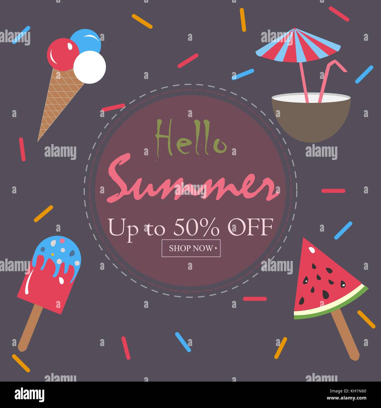 Hello Summer Holiday Card. Up to 50% Off. Shop Now. Vector Illustration ...