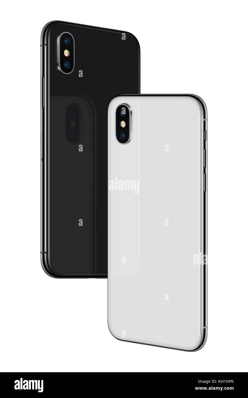 Smartphones similar to iPhone X back sides soaring in the air Stock ...