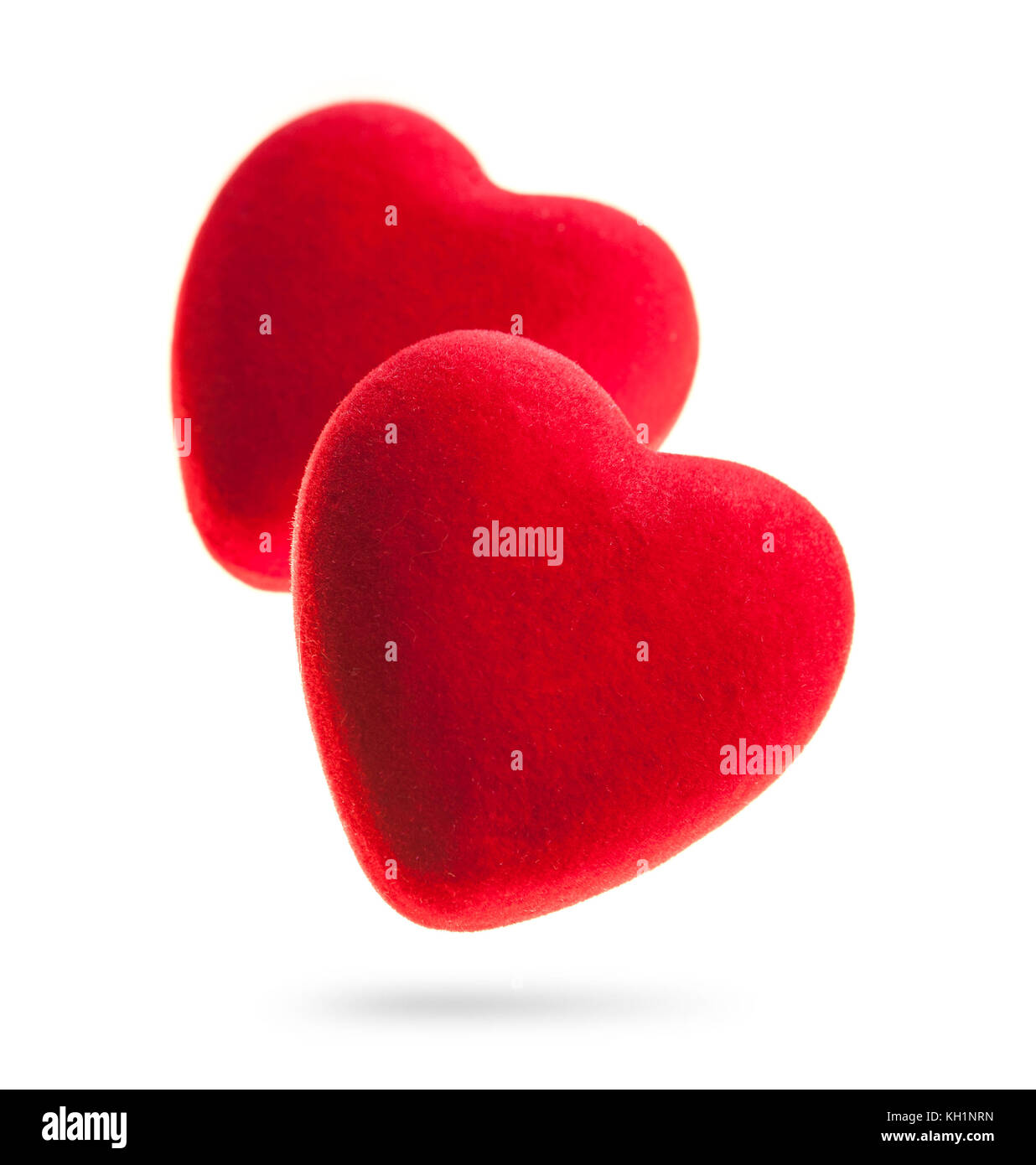 Two velvet hearts isolated on a white background. Concept for Valentine ...