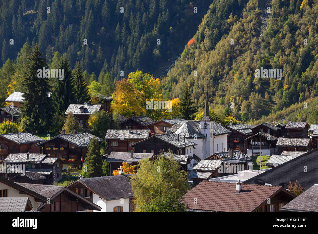 BLATTEN, SWITZERLAND - SEPT. 28, 2017: The old centre of the mountain ...