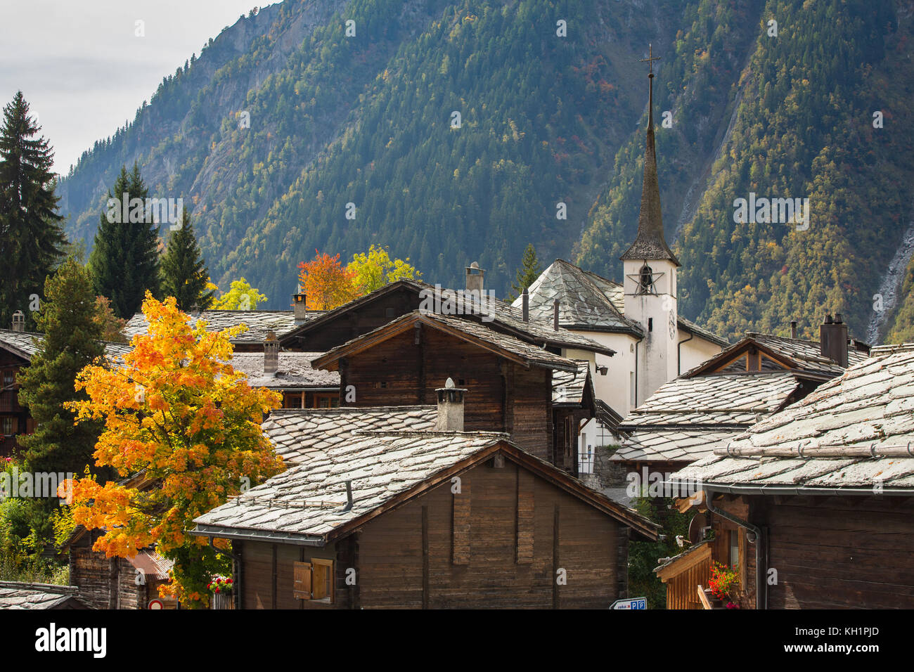 BLATTEN, SWITZERLAND - SEPT. 28, 2017: Old mountain village in autumn ...