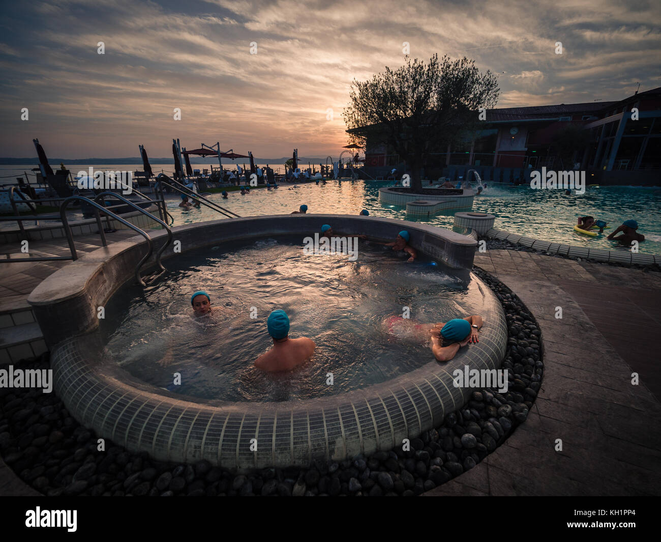 Sirmione, Italy - August 3, 2016: Aquaria is the Thermal Spa Center of ...