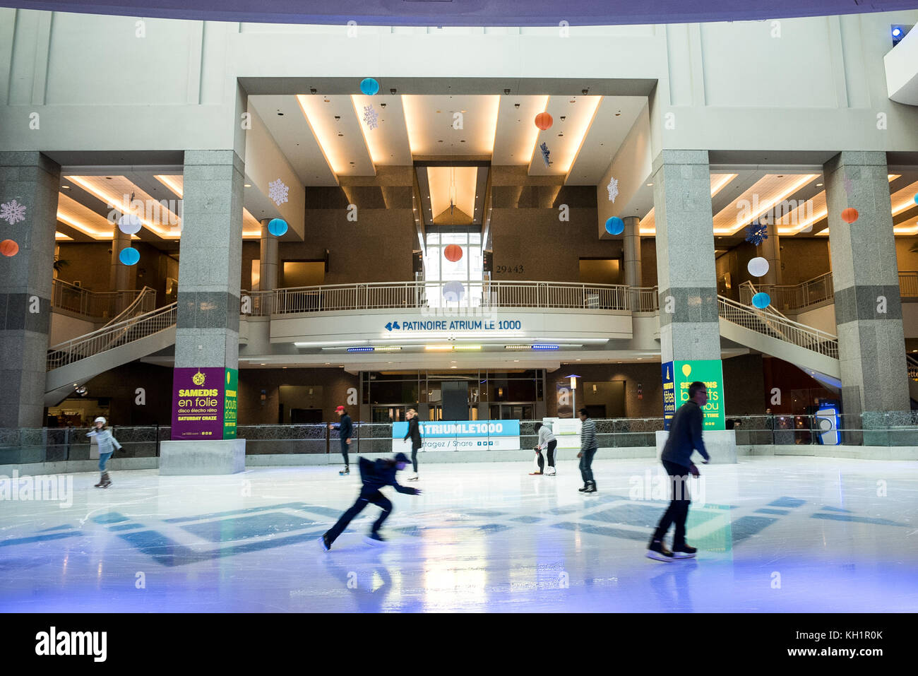 public skating in the underground ice rink at Atrium 1000, Montreal, QC ...