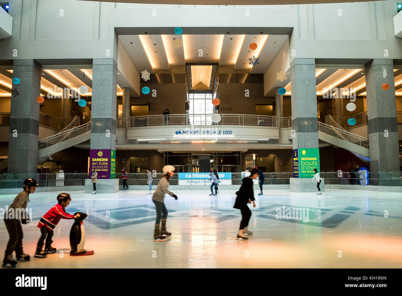 public skating in the underground ice rink at Atrium 1000, Montreal, QC ...