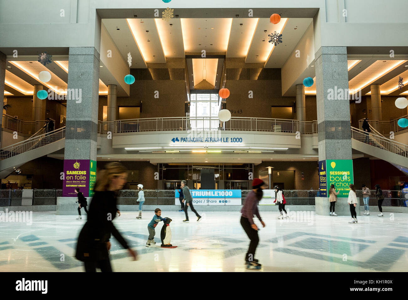 public skating in the underground ice rink at Atrium 1000, Montreal, QC ...