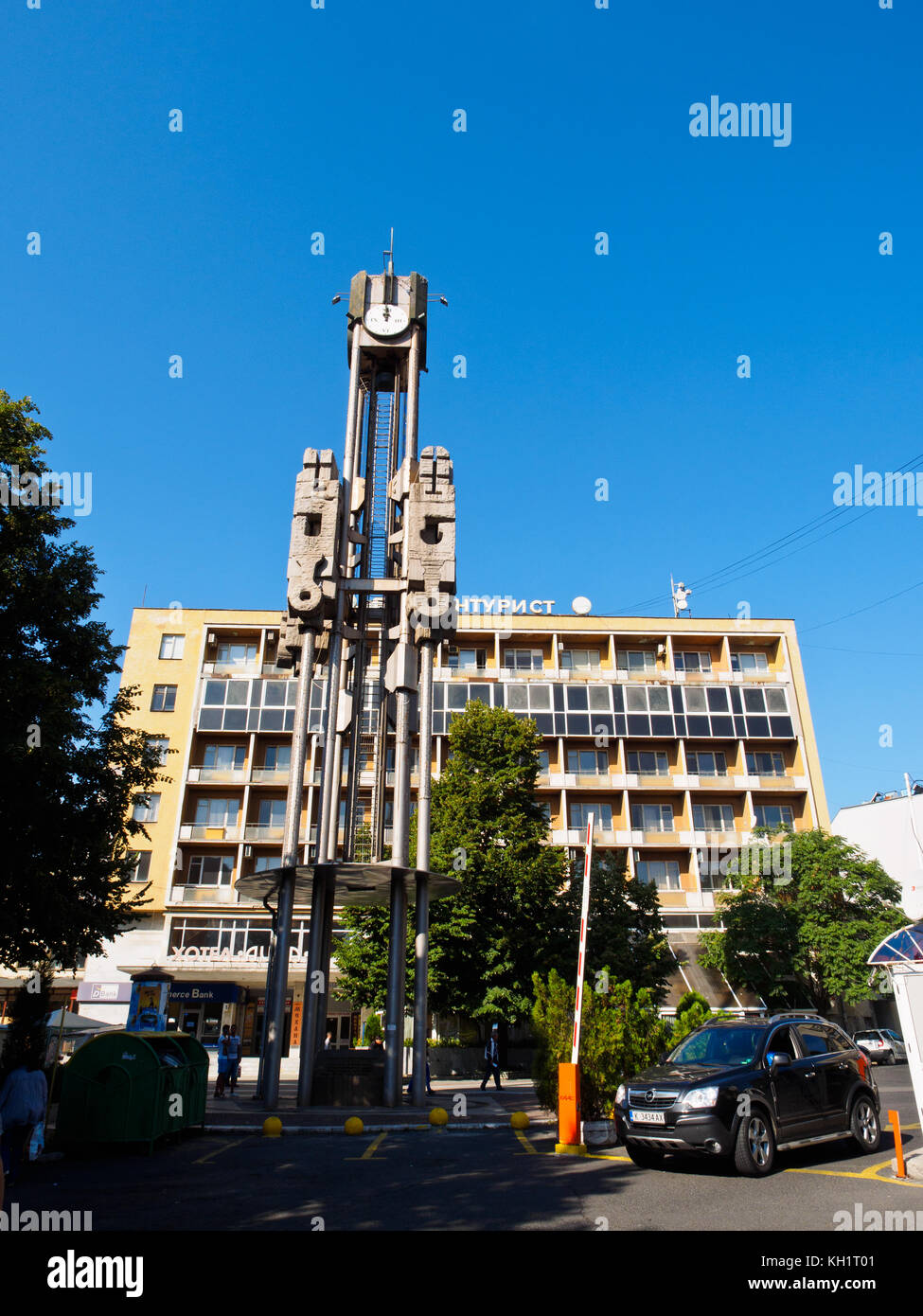 Old-styled turret clock tower in Huskovo, Bulgaria Stock Photo - Alamy