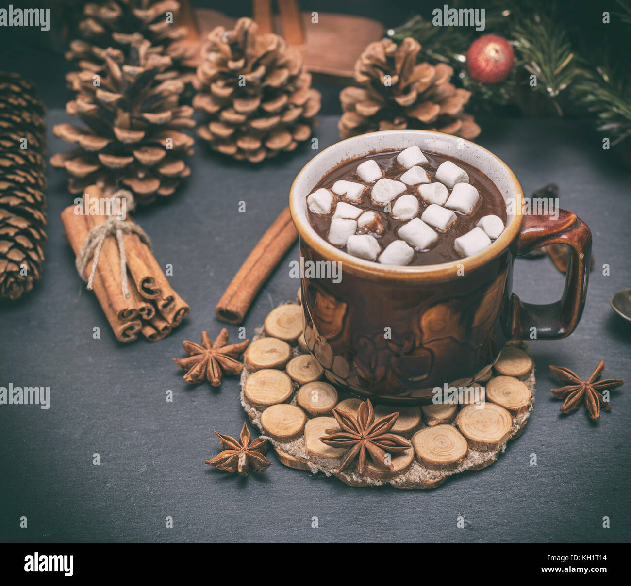 hot chocolate in a brown mug, top view Stock Photo - Alamy