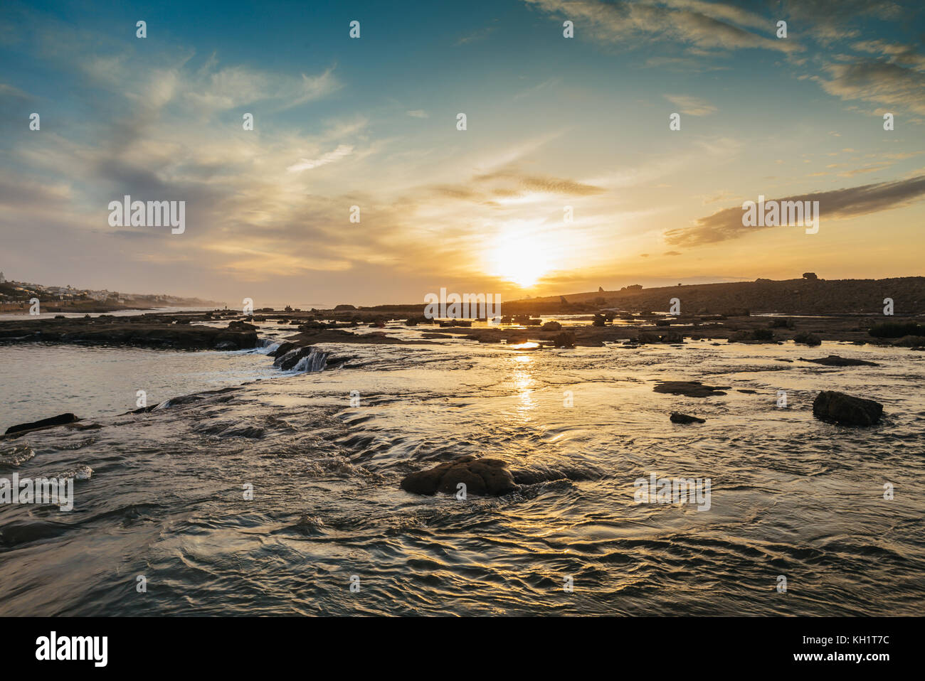 Beautiful sunset at harhoura, rabat, from inside the waters, view of ...