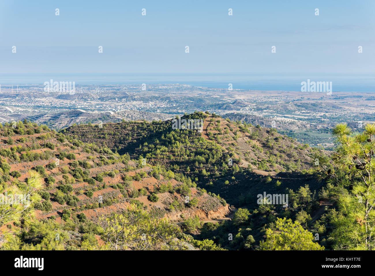 View of Larnaca bay and Nicosia from Stavrovouni monastery on a ...