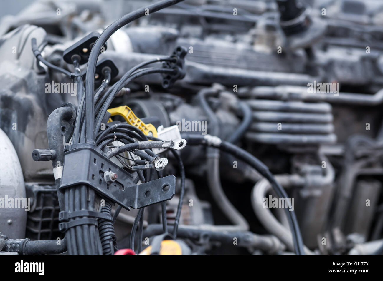 Close-up of a bunch of black wires - a wiring of a truck Stock Photo ...