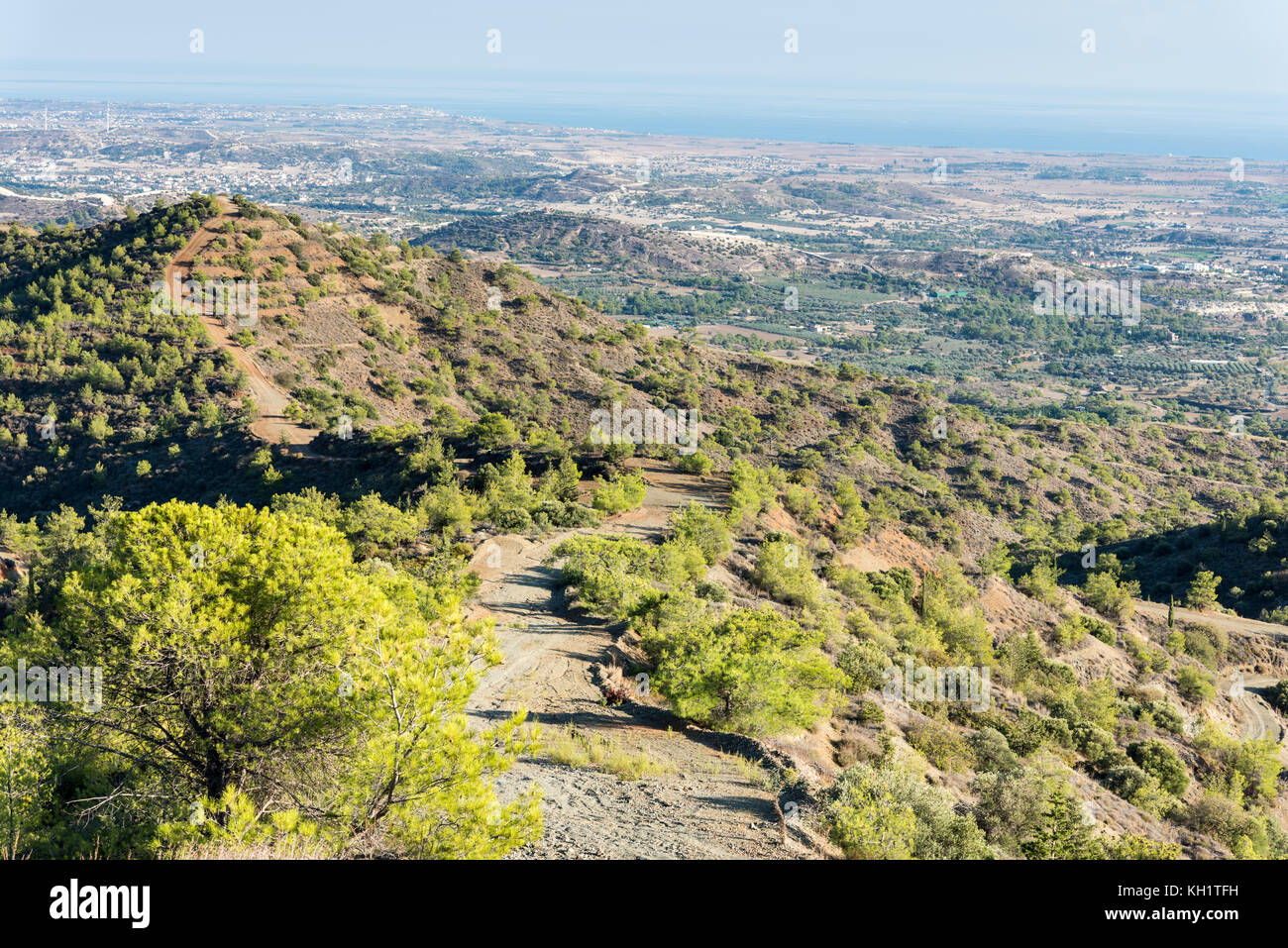 View of Larnaca bay and Nicosia from Stavrovouni monastery on a ...