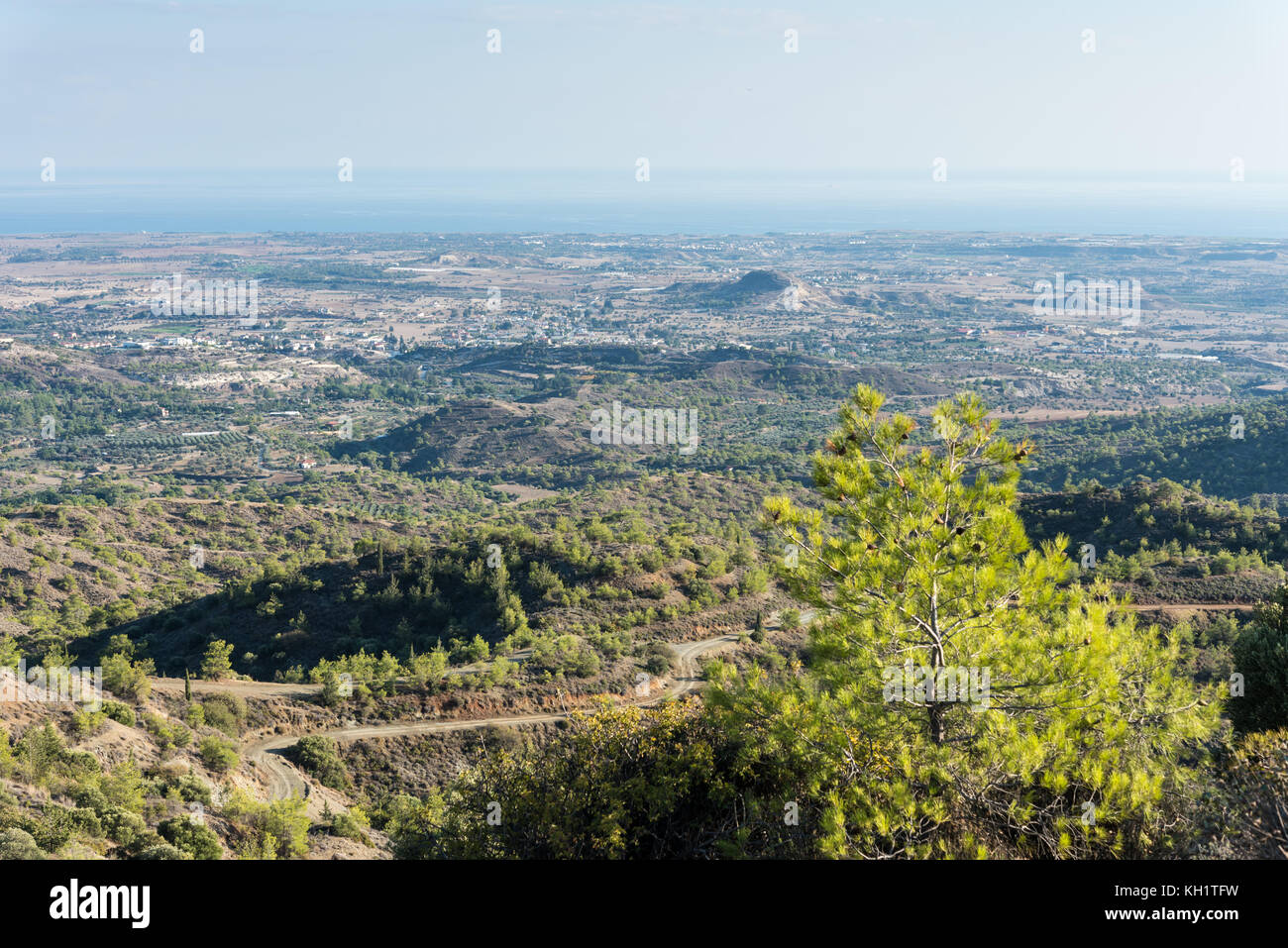 View of Larnaca bay and Nicosia from Stavrovouni monastery on a ...