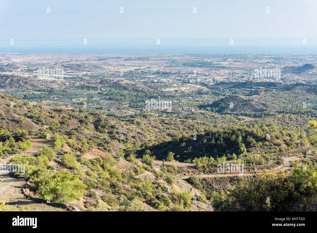 View of Larnaca bay and Nicosia from Stavrovouni monastery on a ...