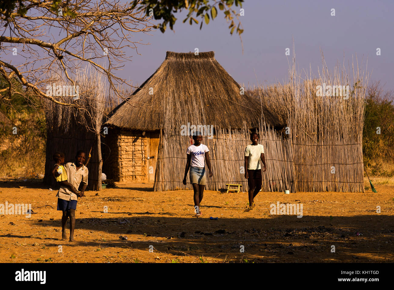 Caprivi Strip inabitants living in tipycal tatched roof houses very ...
