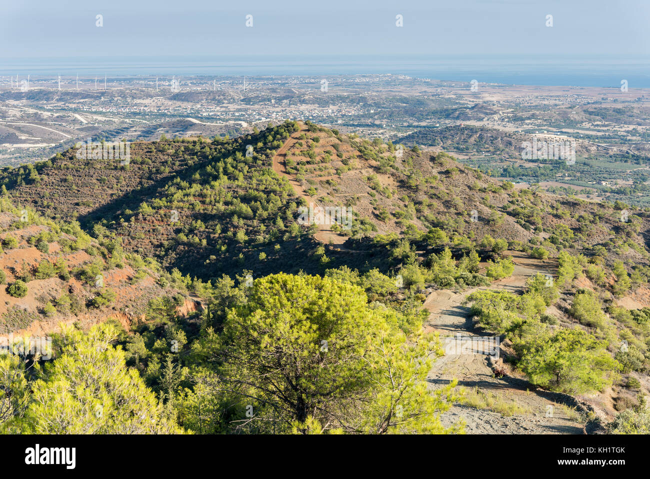View of Larnaca bay and Nicosia from Stavrovouni monastery on a ...