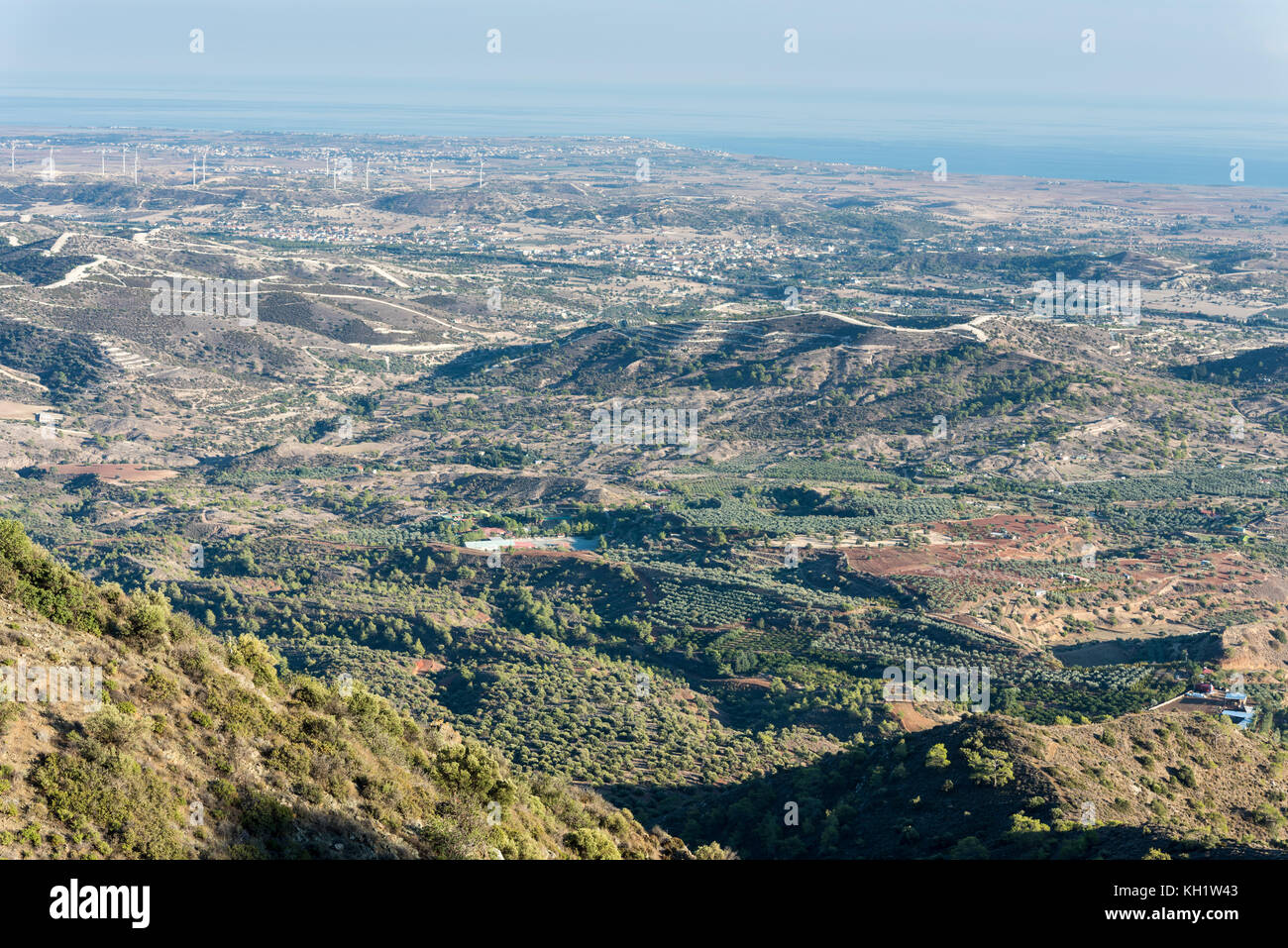 View of Larnaca bay and Nicosia from Stavrovouni monastery on a ...