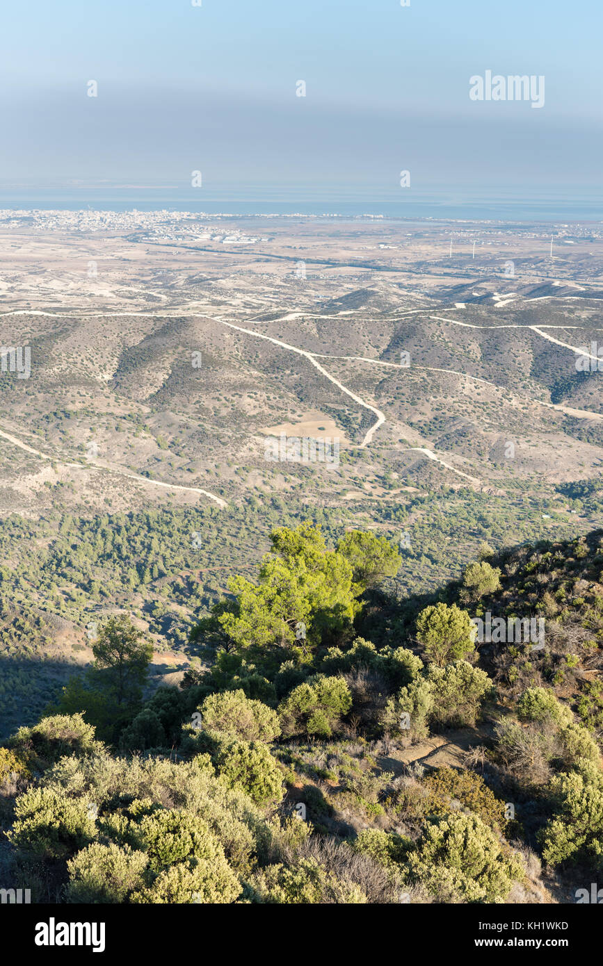 View of Larnaca bay and Nicosia from Stavrovouni monastery on a ...
