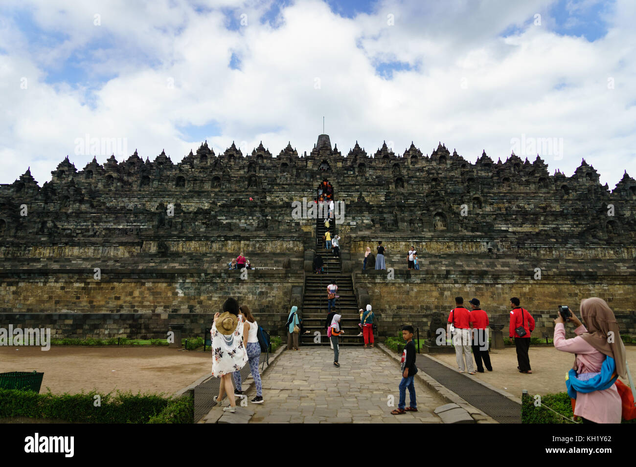 Borobudur, Indonesia - October 2017: Tourists at borobudur temple ...