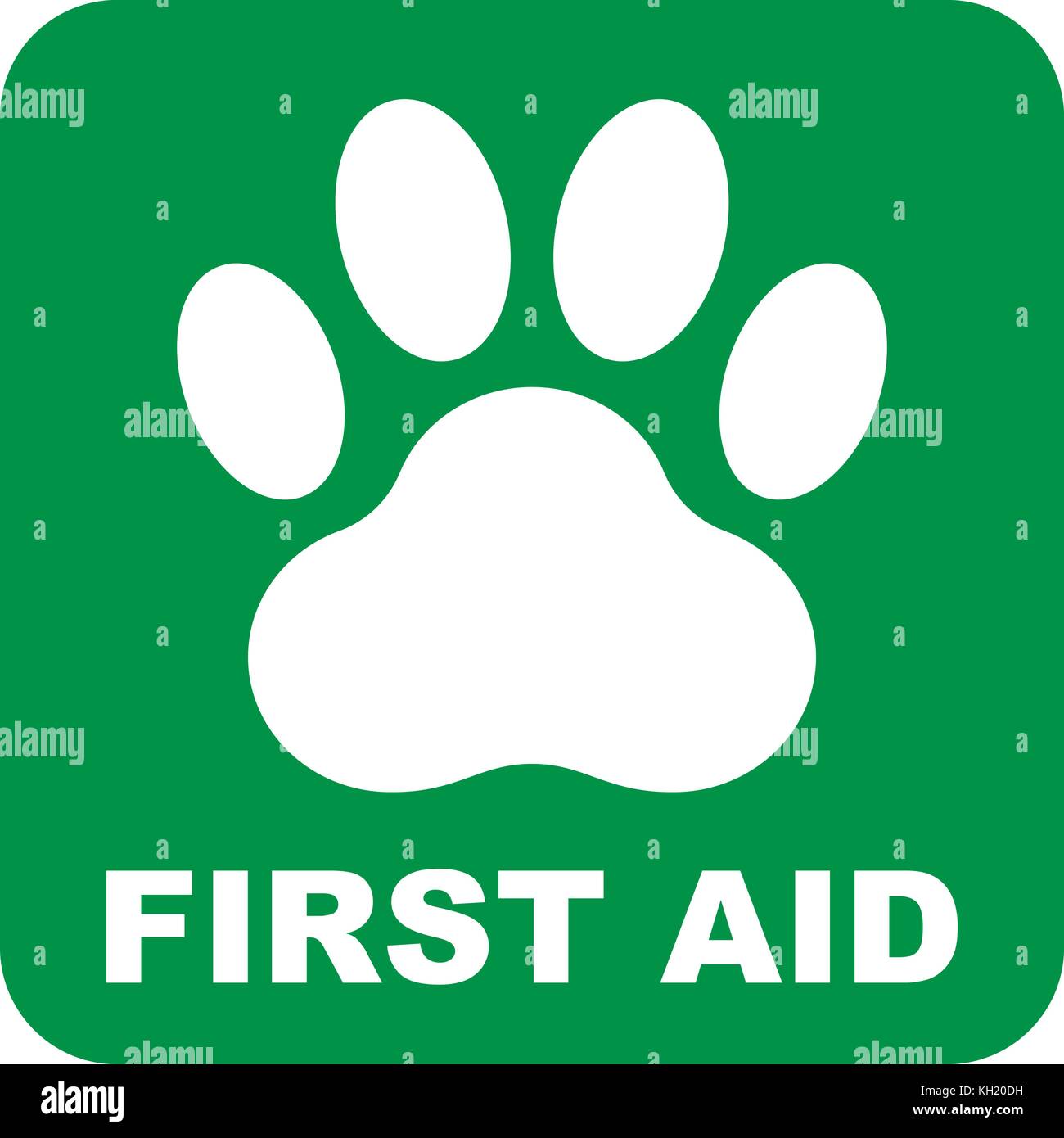 Pet first aid, green square sign with white paw and text, vector ...