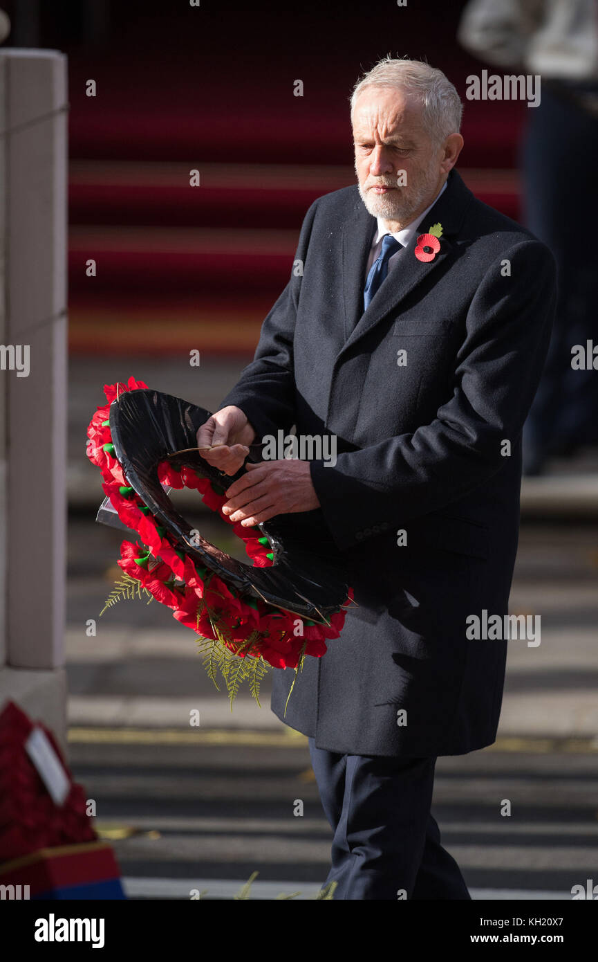 Labour leader Jeremy Corbyn lays a wreath during the annual Remembrance ...