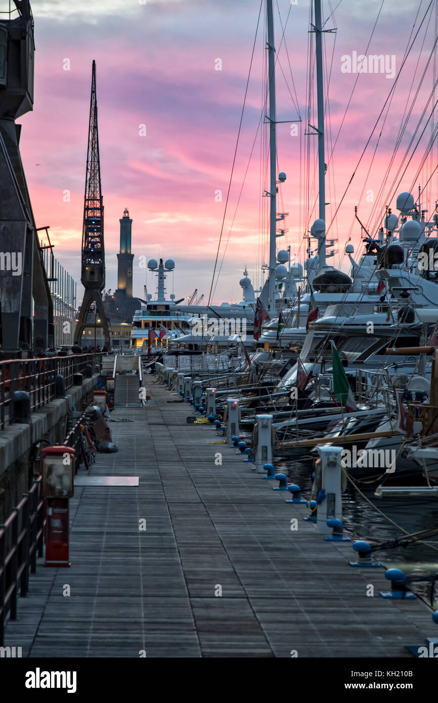 Night panorama of ancient Genova harbor Stock Photo - Alamy