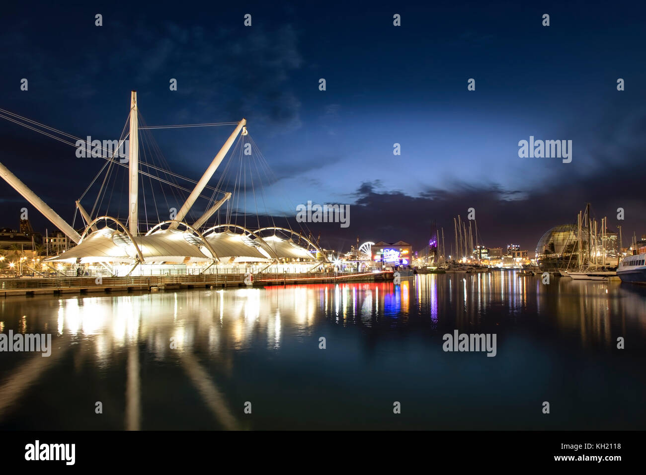 Night panorama of ancient Genova harbor Stock Photo - Alamy
